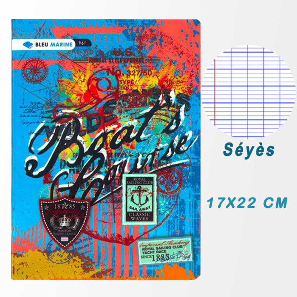 Cahier Piqué 96P A5 Grand Carreaux-Bleu Marine